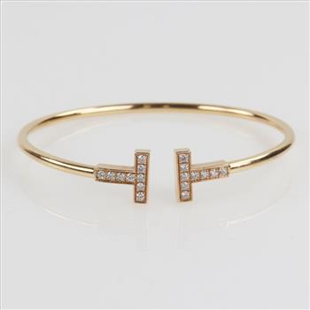 Tiffany & Co 0.24ct TW Diamond 18kt Gold Wire Bracelet-Evaluated By Our ...