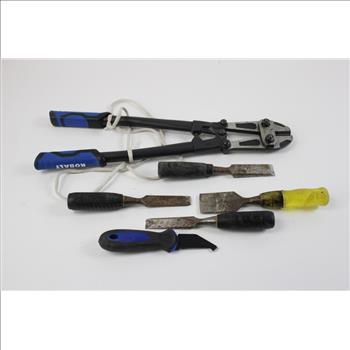 Tuff Stuff Toolbox With Misc Tools, Kobalt Bolt Cutters, Chiseling ...