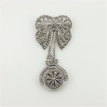Vintage Bucherer Silver Marcasite Sparkling Swinging Broach Watch ...