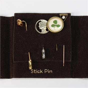 Vintage Leather Swank Stick Pin Case With 4 Jewelry Pins - 1 Silver ...