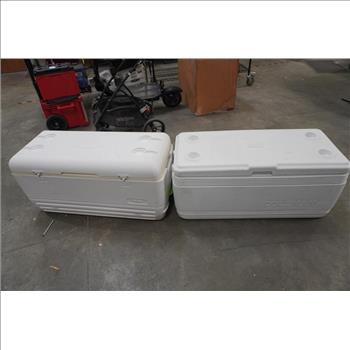 White Coleman 150 Cooler & Igloo White Ice Chest, 2 Pieces | Property Room