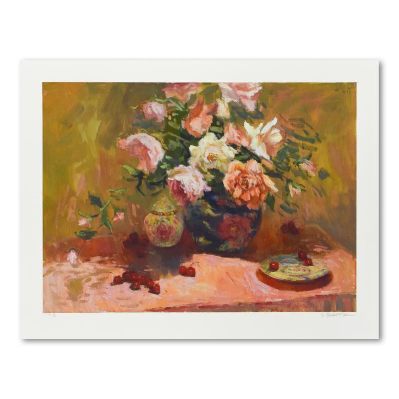 S. Burkett Kaiser, "Roses in Blue Vase" Limited Edition, Numbered and ...
