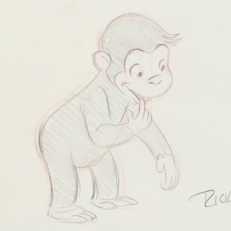 Rick Farmiloe! "Curious George" Framed Original Pencil Sketch, Hand ...
