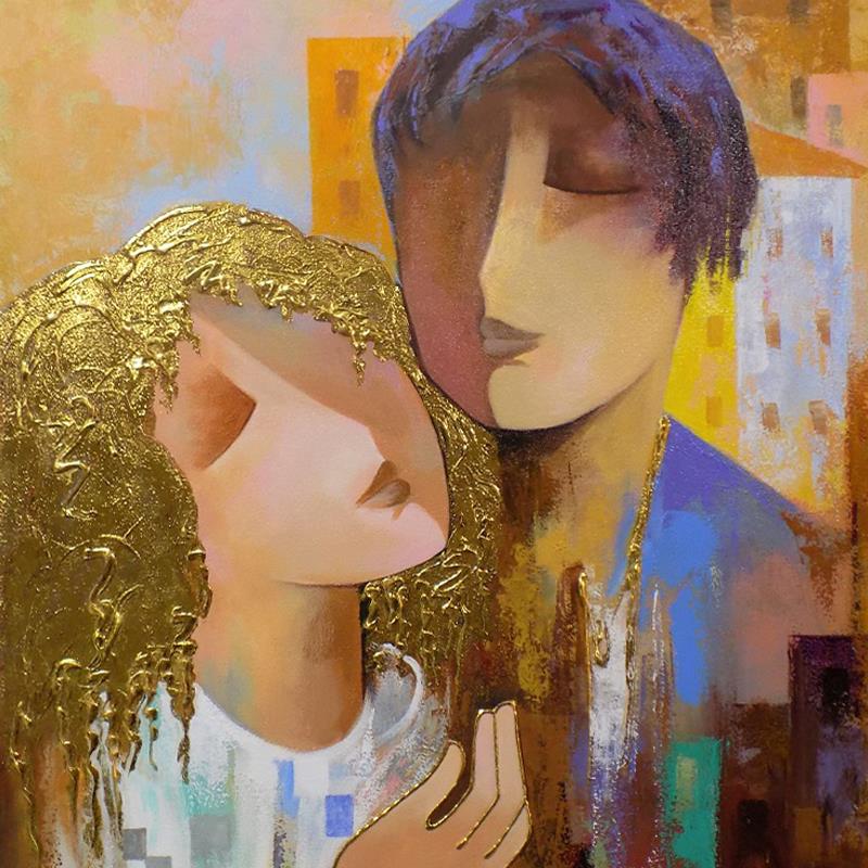 Arbe, "Honeymoon" Original Mixed Media Painting on Canvas with Gold ...