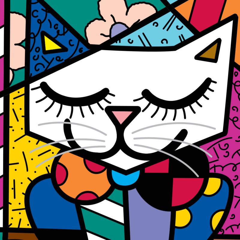 Romero Britto "New Sam Cat" Hand Signed Giclee on Canvas; Authenticated ...