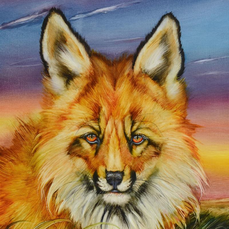 Martin Katon, "Red Fox Moon" Original Textured Oil Painting on Canvas ...