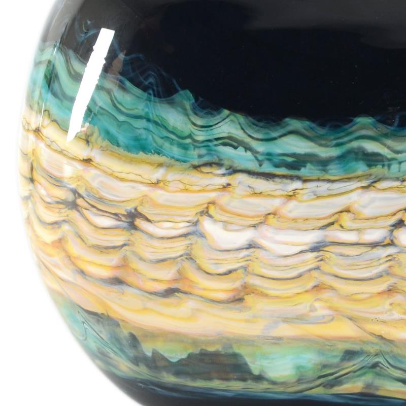 "Black Flat Vessel" Hand Blown Glass Vase Sculpture, Hand Signed by ...