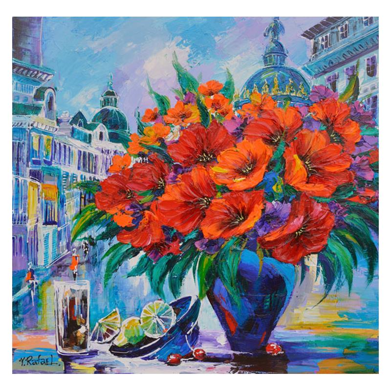 Yana Rafael, "Wine, Fruit and Flowers in the City" Hand Signed Original ...