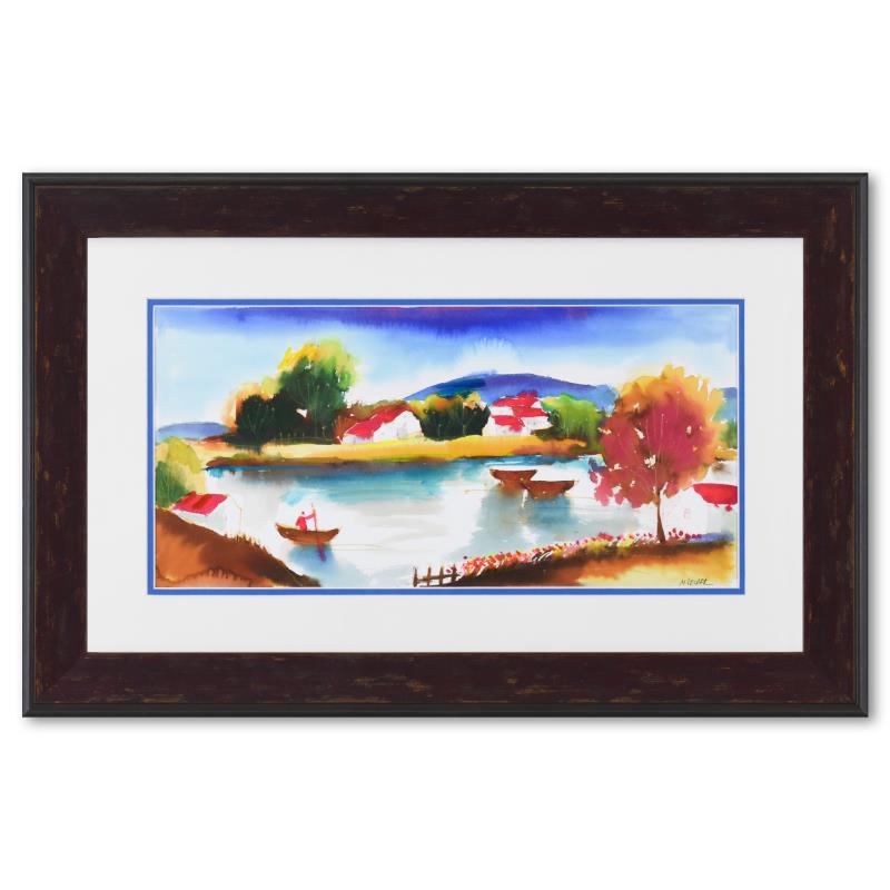 Moshe Leider, Framed Original Mixed Media Watercolor Painting, Hand ...