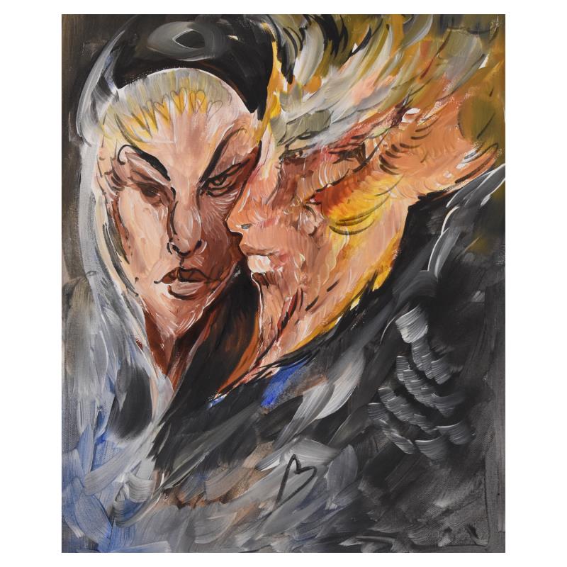 Marta Wiley, Framed Original Mixed Media Painting on Canvas with Letter ...