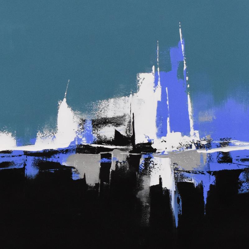 Sisi Sun, "Blue Harbor" Original Acrylic Painting on Canvas (35" x 39 ...