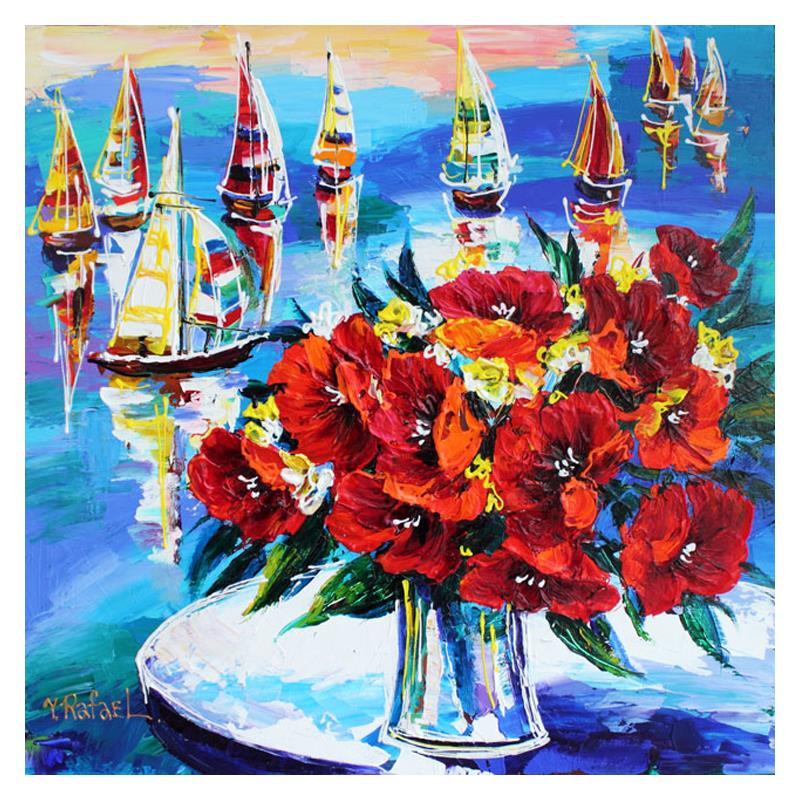 Yana Rafael, "Sailboats Outside Our Window" Hand Signed Original ...