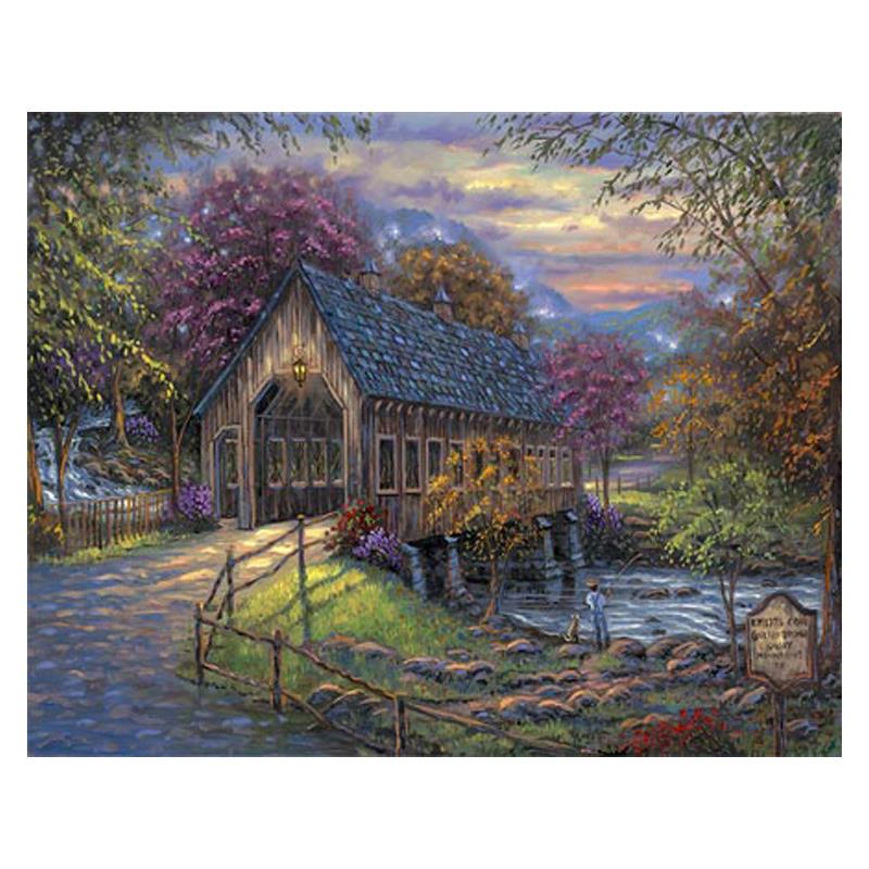 Robert Finale, "Covered Bridge" Hand Signed, Artist Embellished AP ...