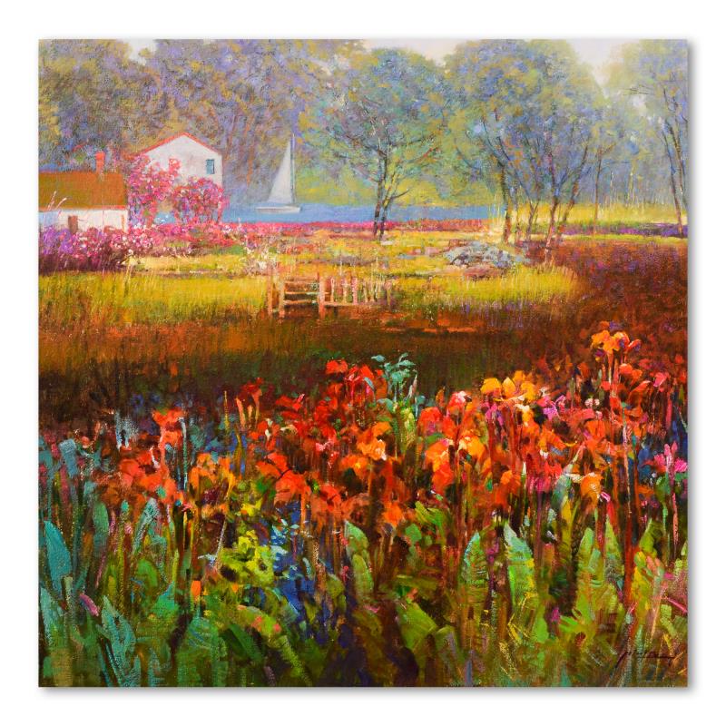 Ming Feng, "Bayview Meadow" Original Oil Painting on Canvas, Hand Signed with Letter of ...