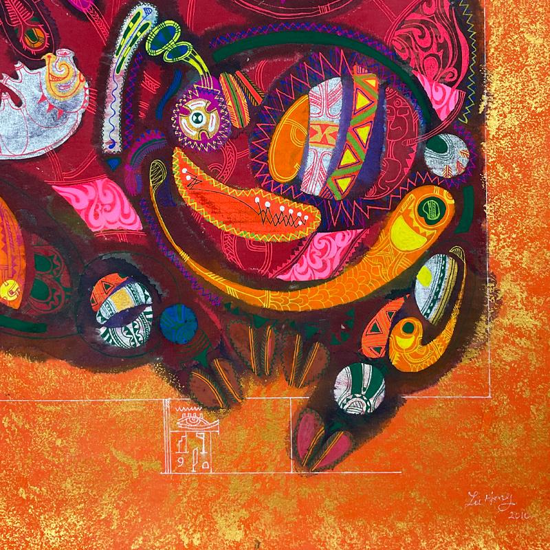 Lu Hong, "Chinese Zodiac - Fire Pig" Framed Original Mixed Media ...