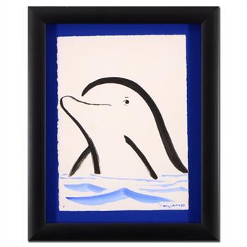 Wyland - "Dolphin" Framed Original Sumi Ink and Watercolor Painting ...
