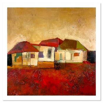 Mindeli, "Abstract Village" Original Mixed Media, Hand Signed with ...