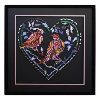 Patricia Govezensky, "Love Birds XV" Framed Original Painting on Laser ...