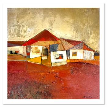 Mindeli, "Abstract Village" Original Mixed Media, Hand Signed with ...