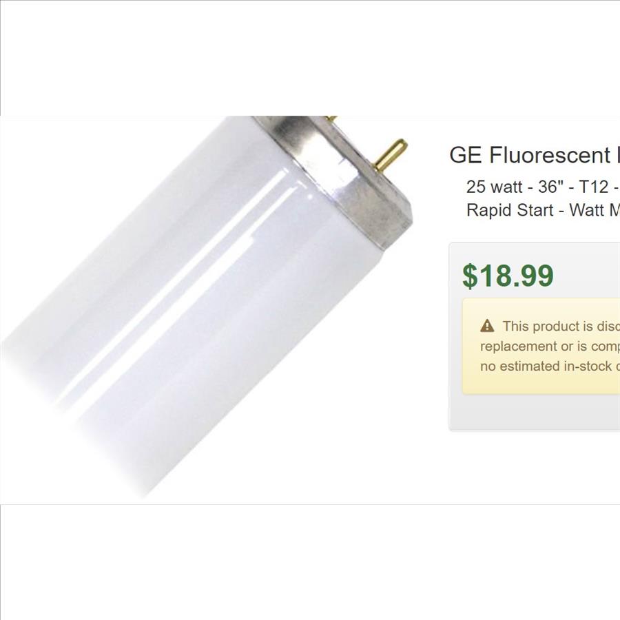 GE Fluorescent Light Bulb (80080) 25 watt - 36" - T12 - Medium Bi-Pin ...