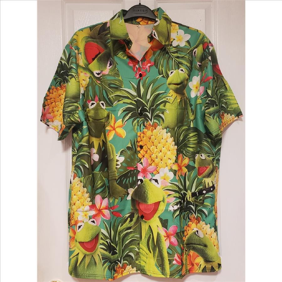 Kermit The Frog Tropical Print Men's Hawaiian Shirt Sz XXL | Property Room