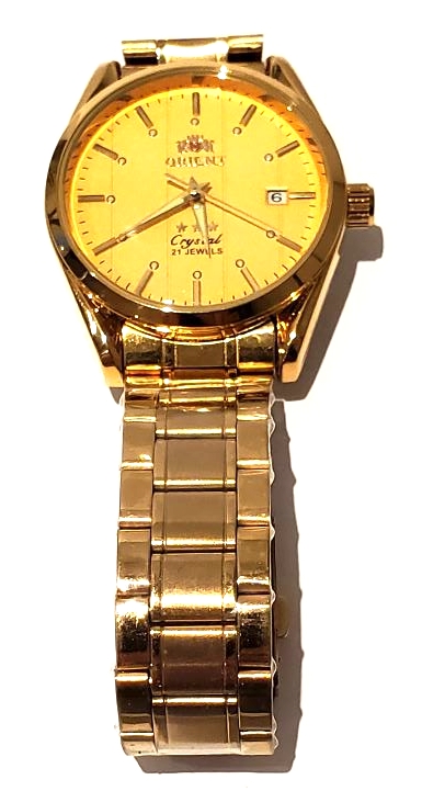 Mens Gold Color Orient Three Star 21 Jewel Wrist Watch | Property Room