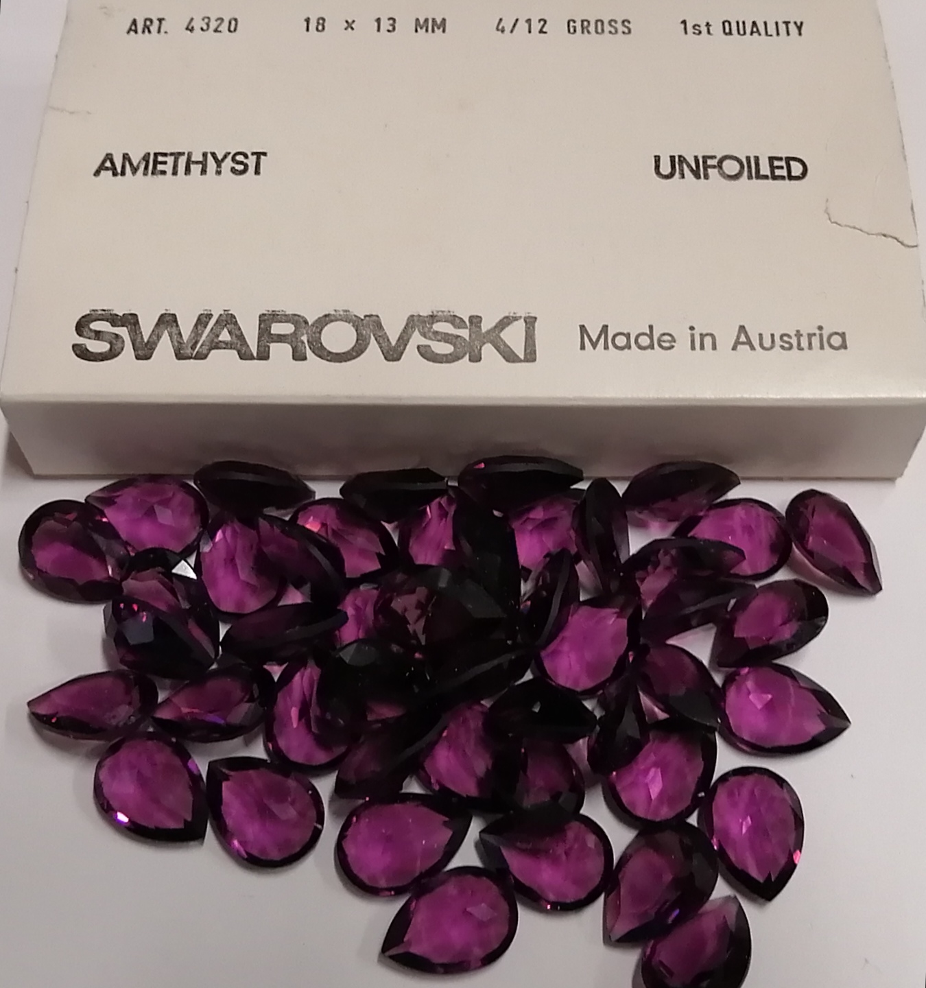 SWAROVSKI STONES - ART. 4320 18X13MM UNFOILED PEARSHAPE STONES - 144 ...