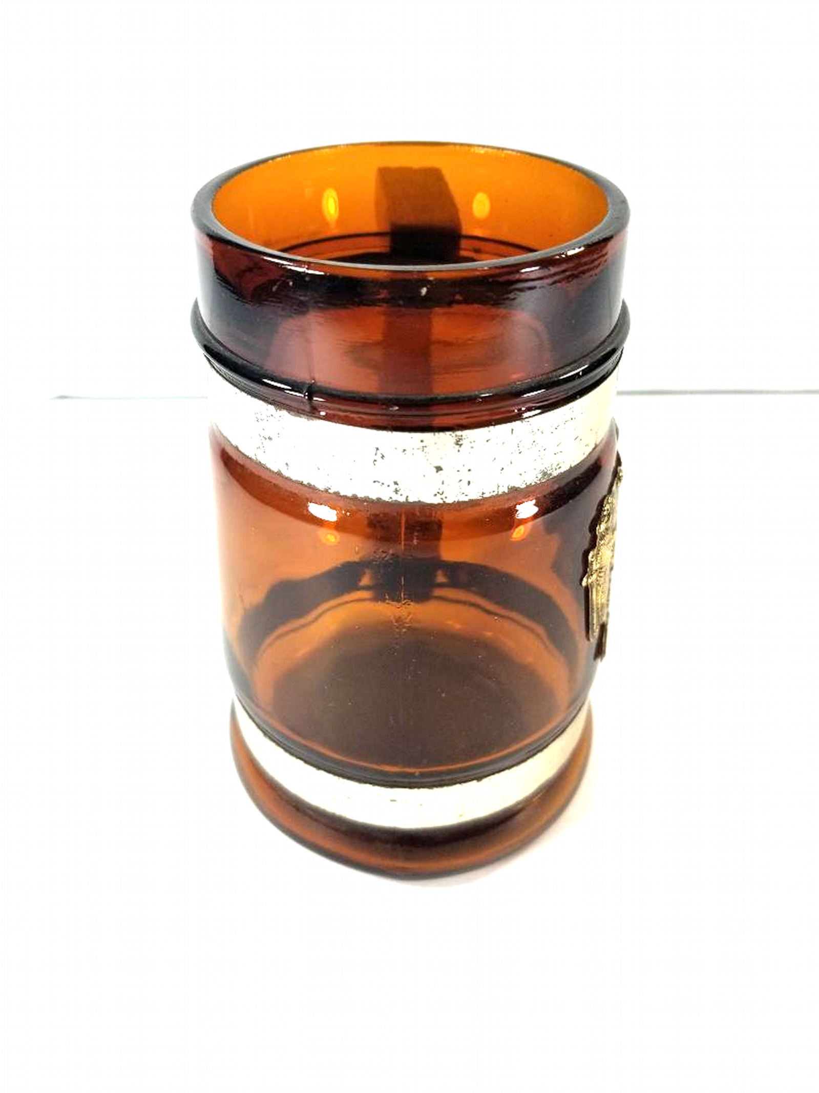 MALTA Vintage Amber Glass Barrel Mug With Wooden Handle | Property Room