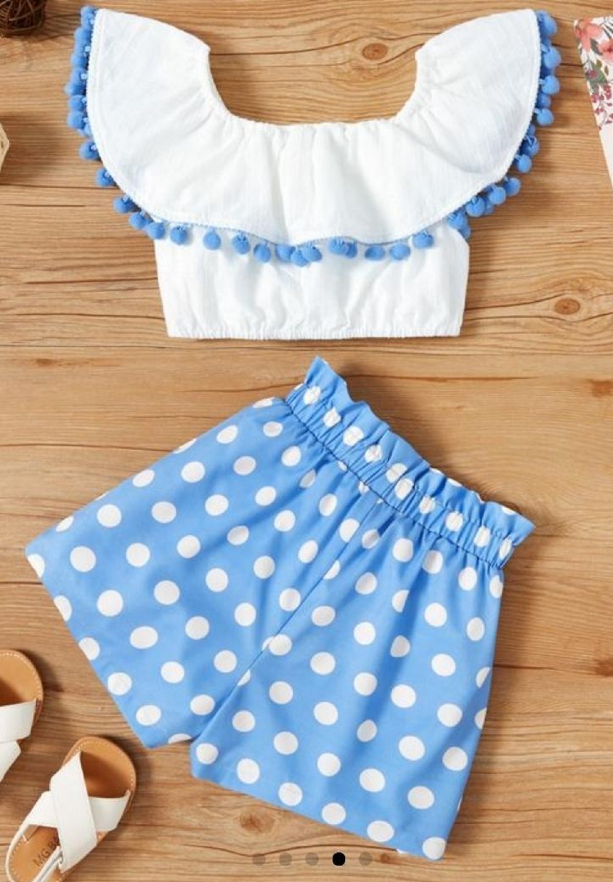 PATPAT TODDLER GIRL OFF-SHOULDER TASSEL TOP & POLKA DOT SHORTS- 3 Y/O ...