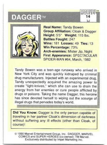 Dagger #14 1990 Impel Marvel Universe Trading Card Set Series 1 ...