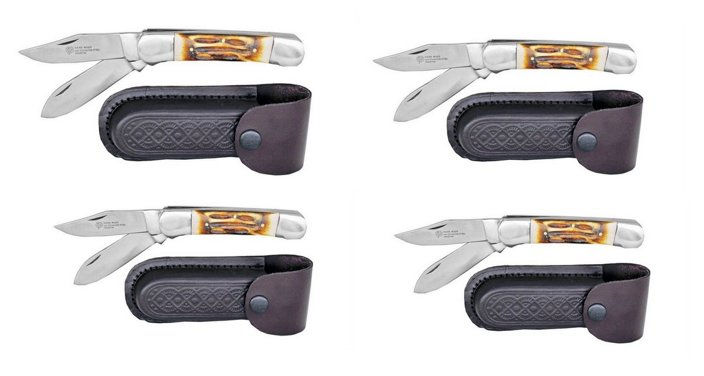 4pcs New 9.25" Hand Made Real Bone Duo Blades Pocket Knife | Property Room