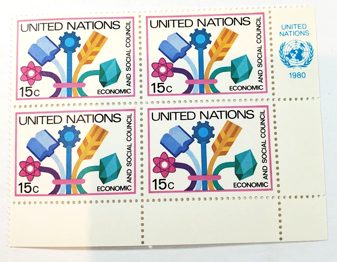 United Nations Stamps Set of 4 Blocks of 4 Stamps | Property Room