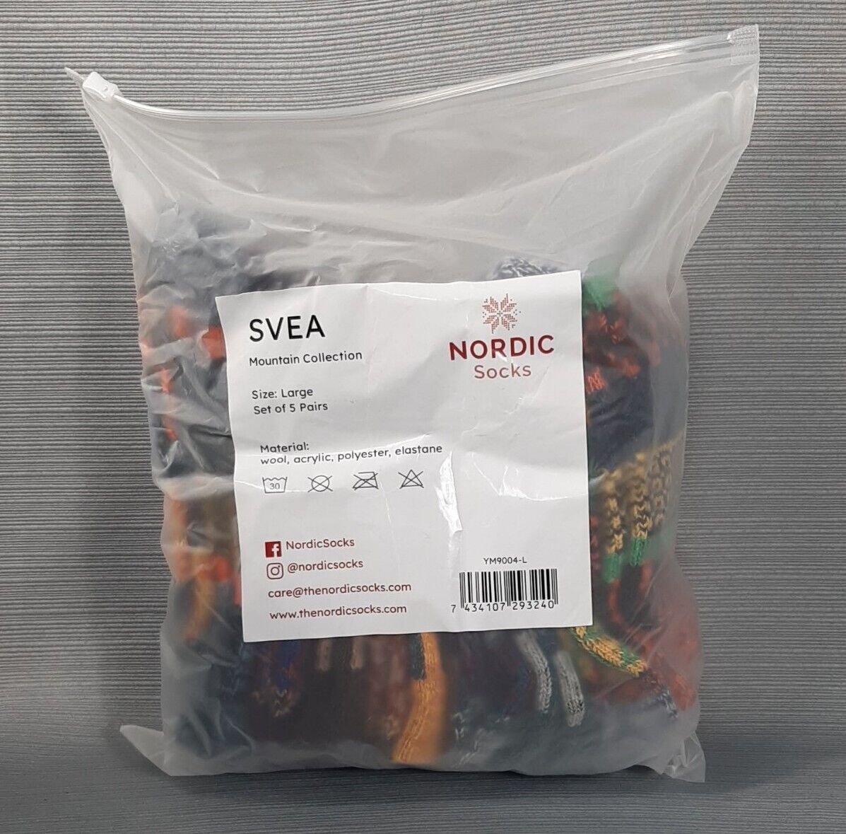 Nordic SVEA Mountain Unisex Size Large Socks Wool Blend 5 Pairs New ...