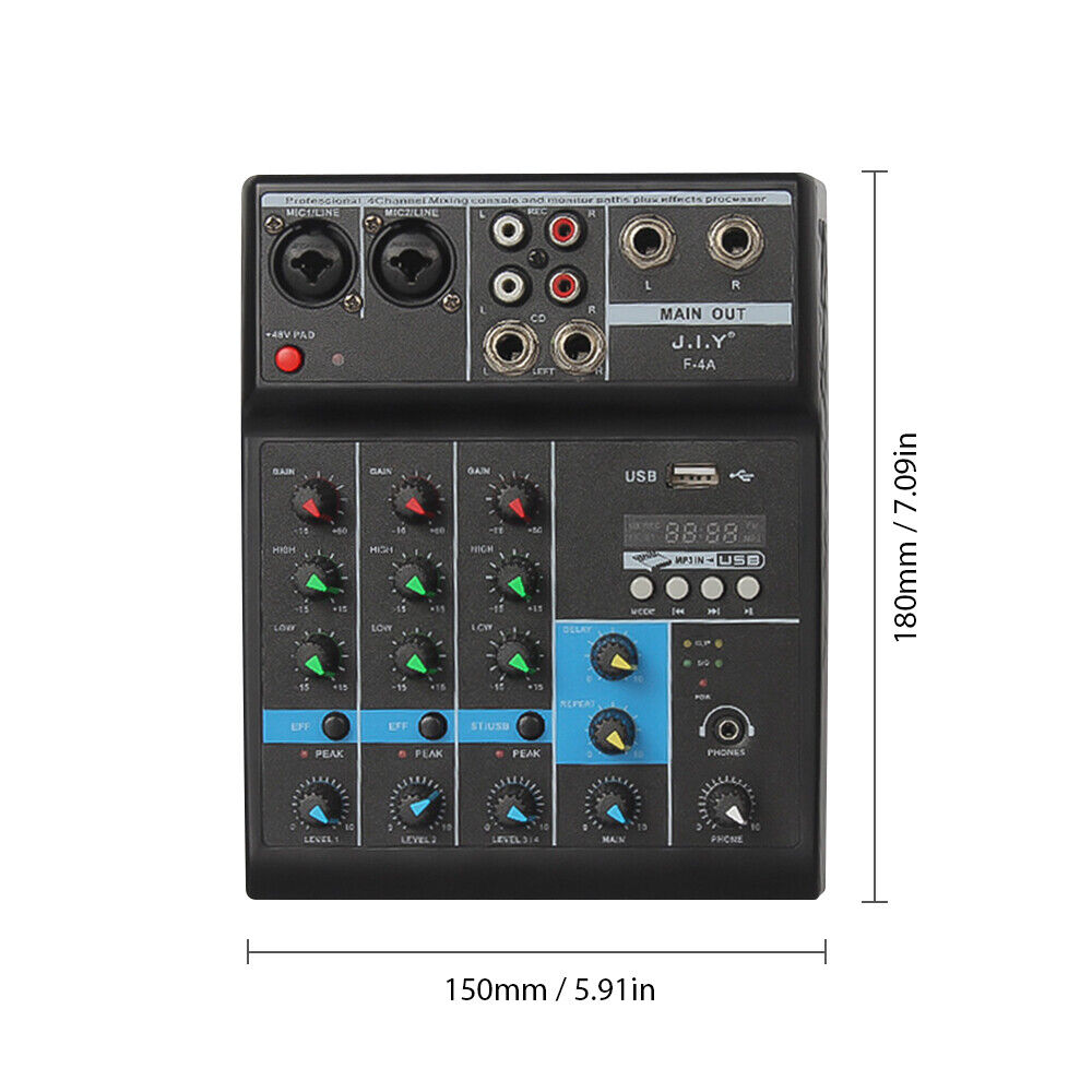 J.I.Y Professional 4-Channel Mixing Console USB Mixer with Sound X7V1 ...