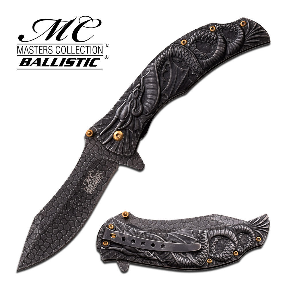 MASTERS COLLECTION Stonewashed Dragon Pocket Knife Spring Assisted ...