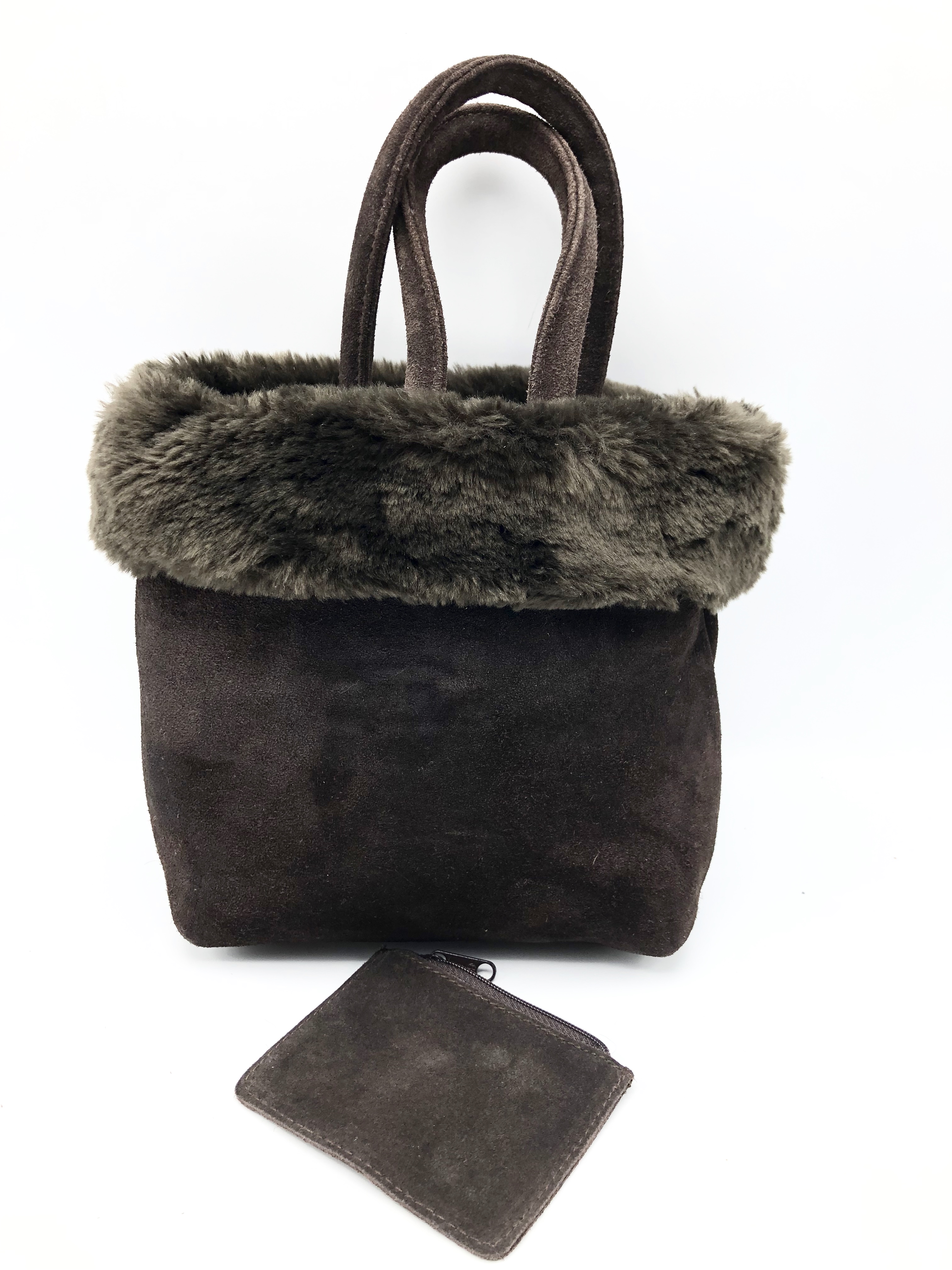 Bechamel Suede Fur Trimmed Bag with Change Purse | Property Room