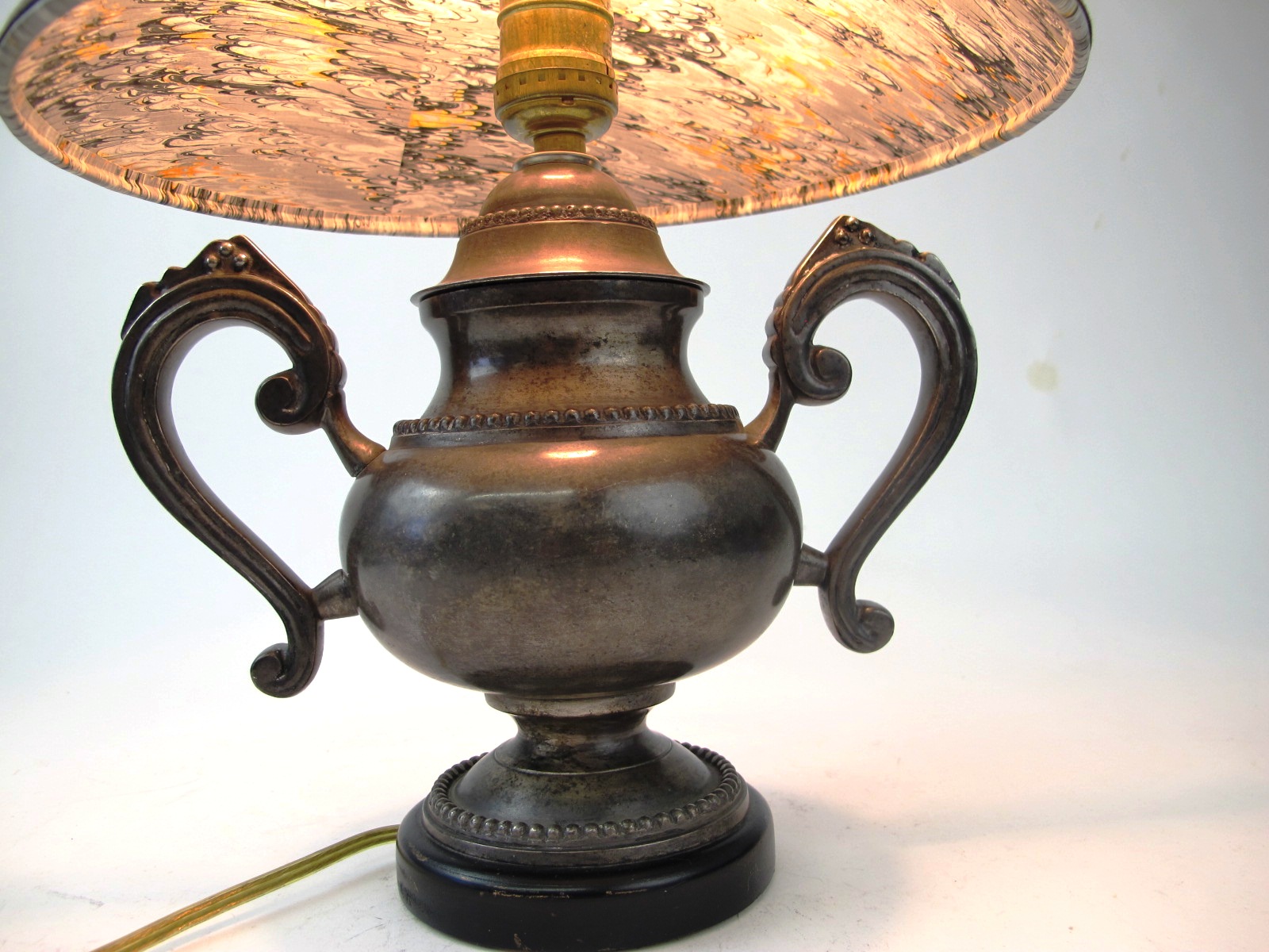 Vintage Pewter Table Lamp with Love Handles On a Wooden Base | Property ...