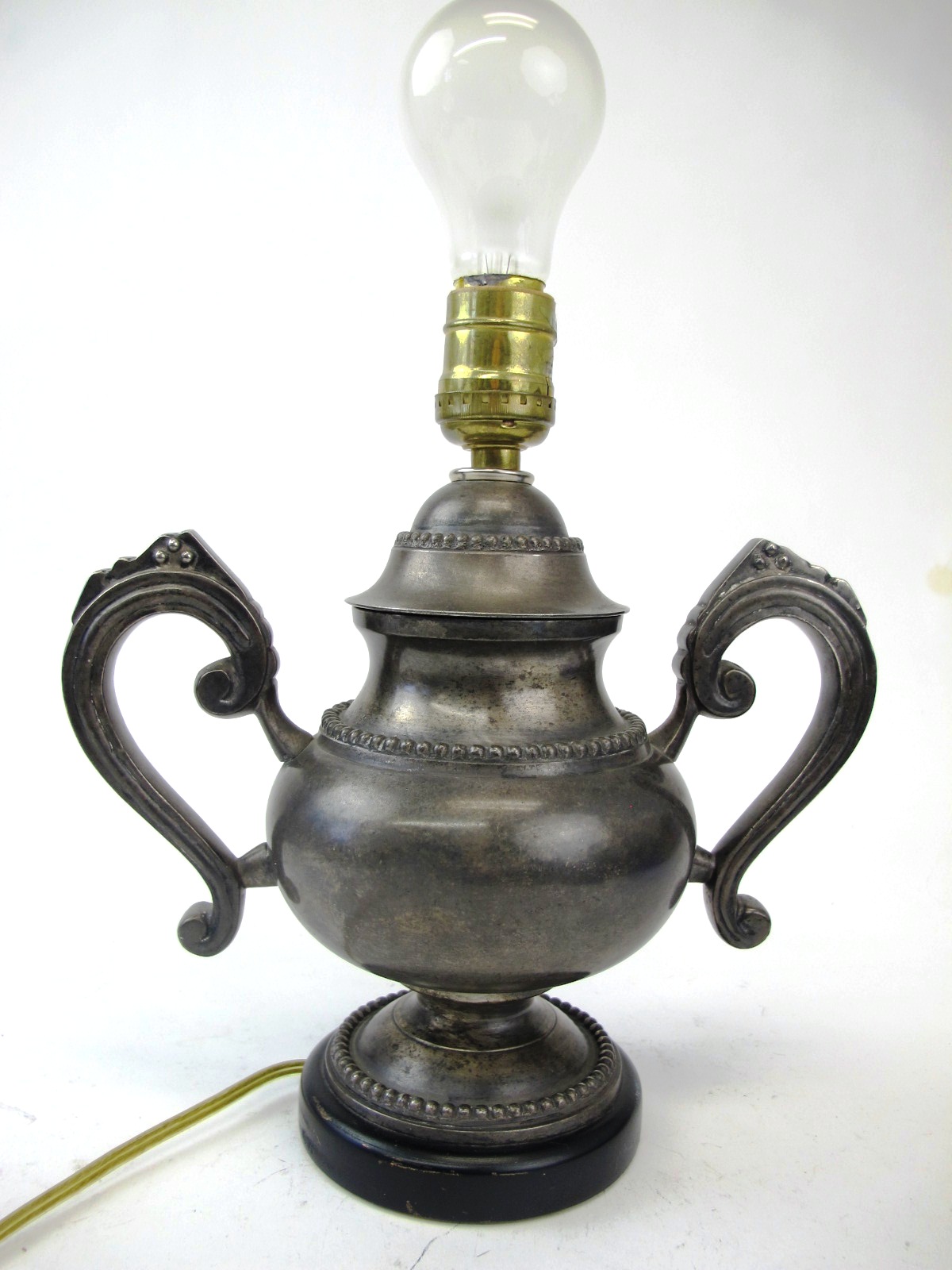 Vintage Pewter Table Lamp with Love Handles On a Wooden Base | Property ...