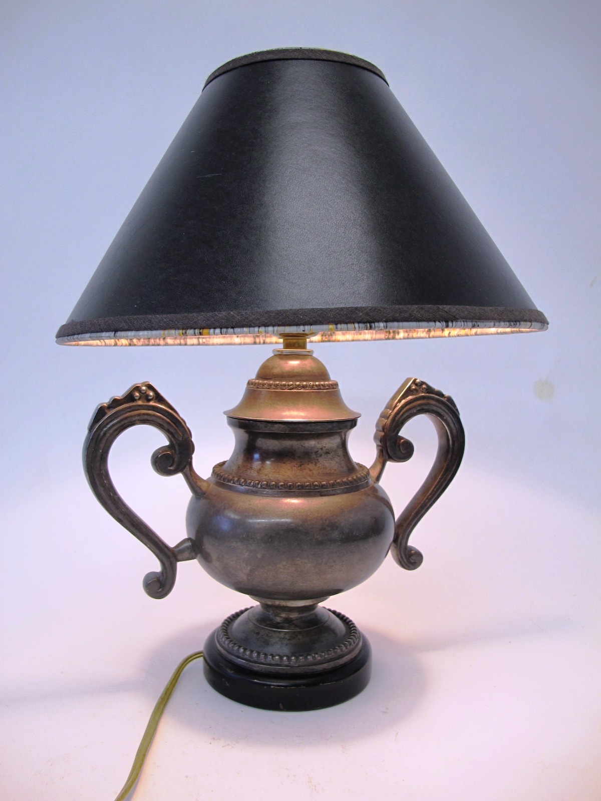 Vintage Pewter Table Lamp with Love Handles On a Wooden Base | Property ...