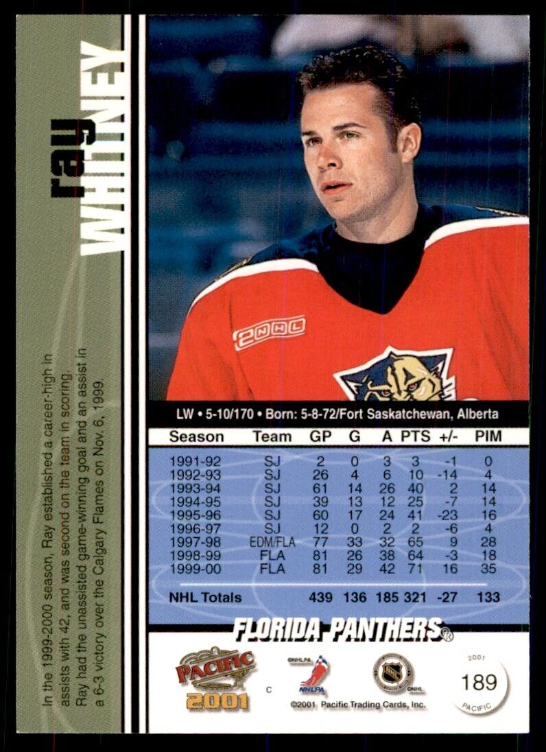 2001-02 Pacific Florida Panthers Card #189 Ray Whitney | Property Room
