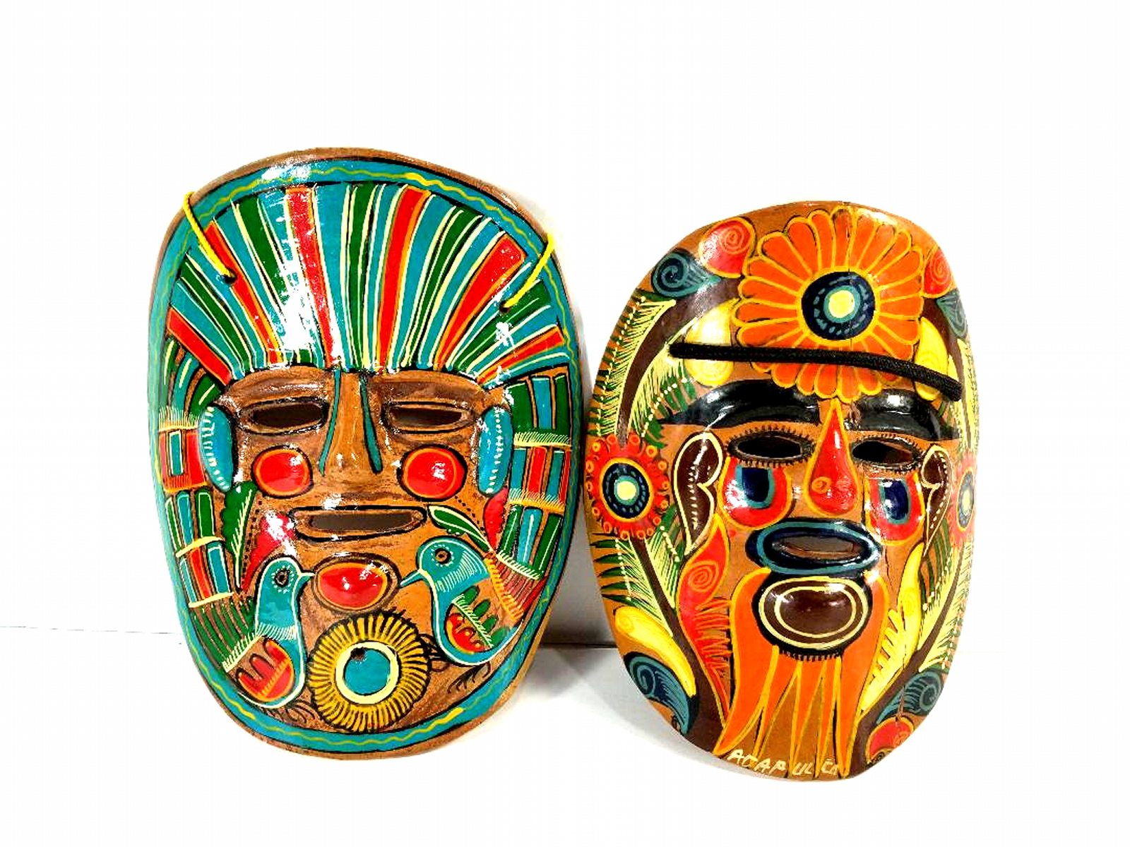 2 Vintage Hand Made Pottery Tribal Mask | Property Room