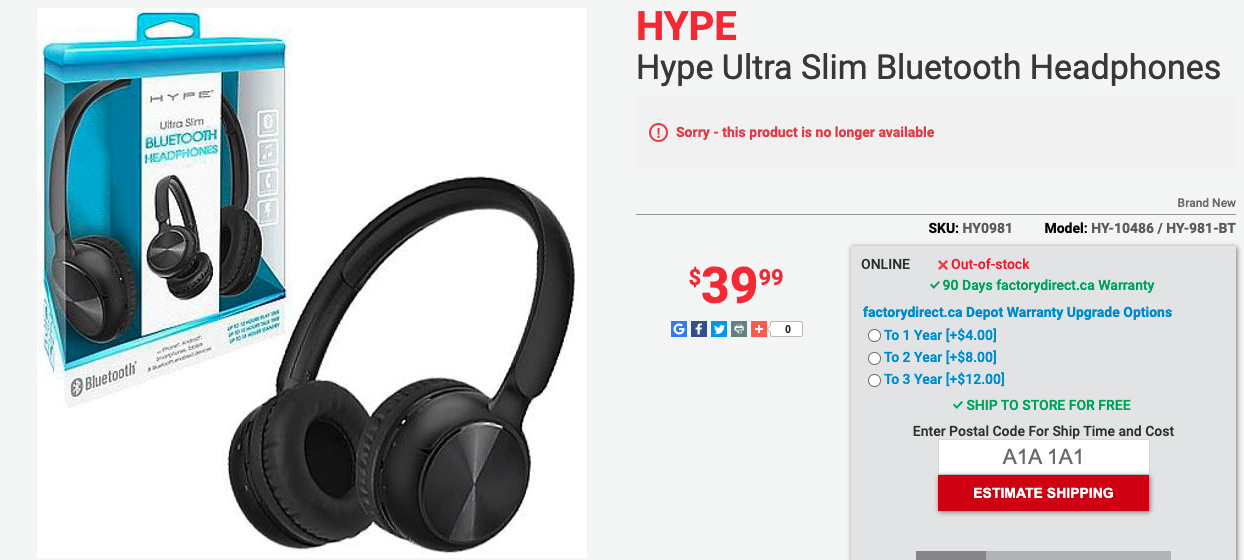 HYPE - Ultra Slim Recharchable Bluetooth Headphones | Property Room