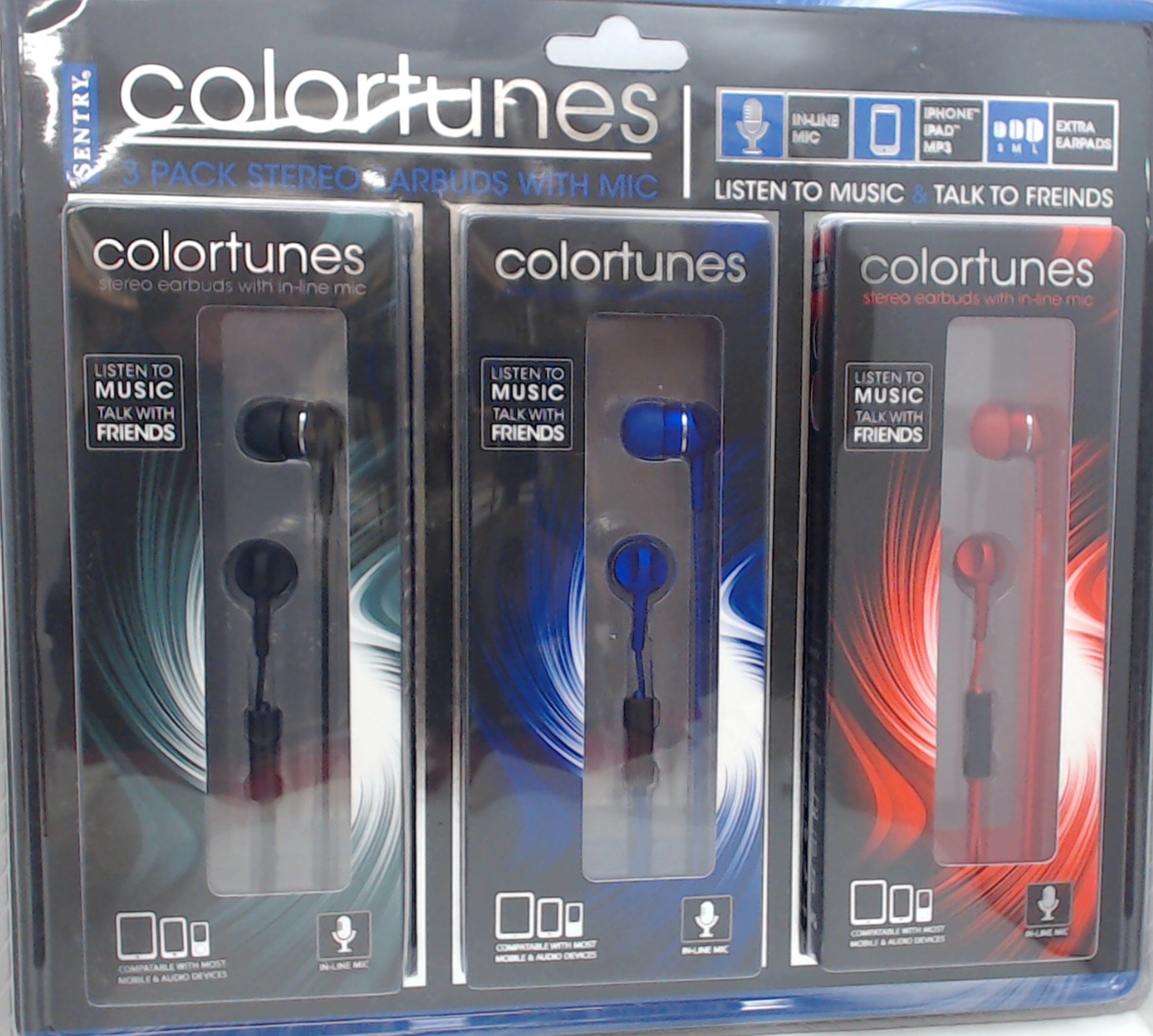 SENTRY - COLORTUNES - 3 PACK IN EAR BUDS WITH MIC | Property Room