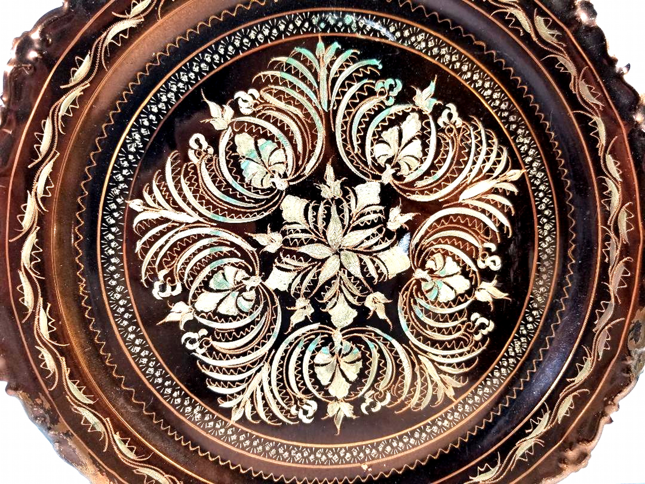 Vintage Handcrafted Etched Copper Plate by Gulistan Turkey | Property Room