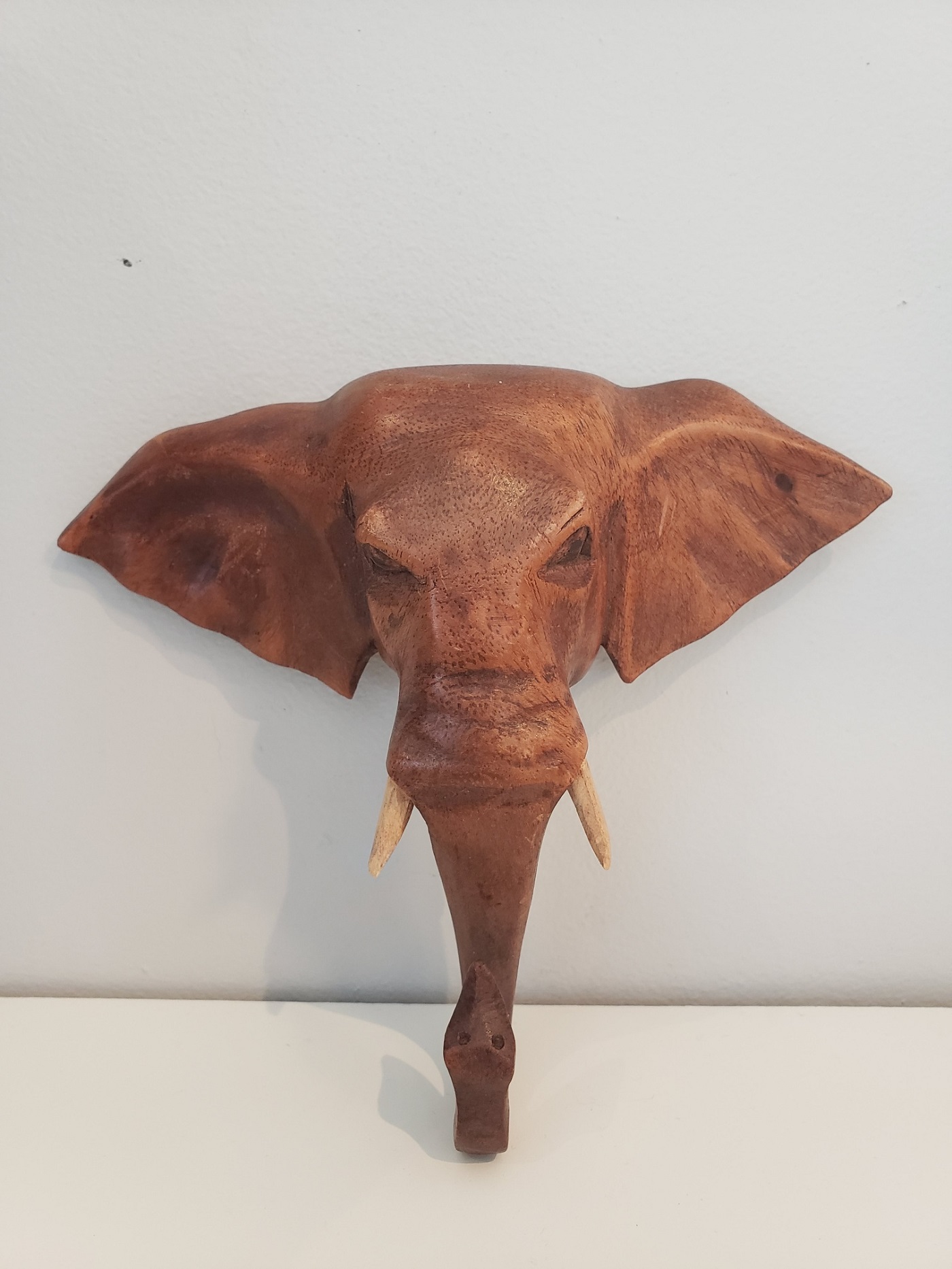 Hand Carved Wooden Elephant Head Vintage Wall Hanging Small | Property Room