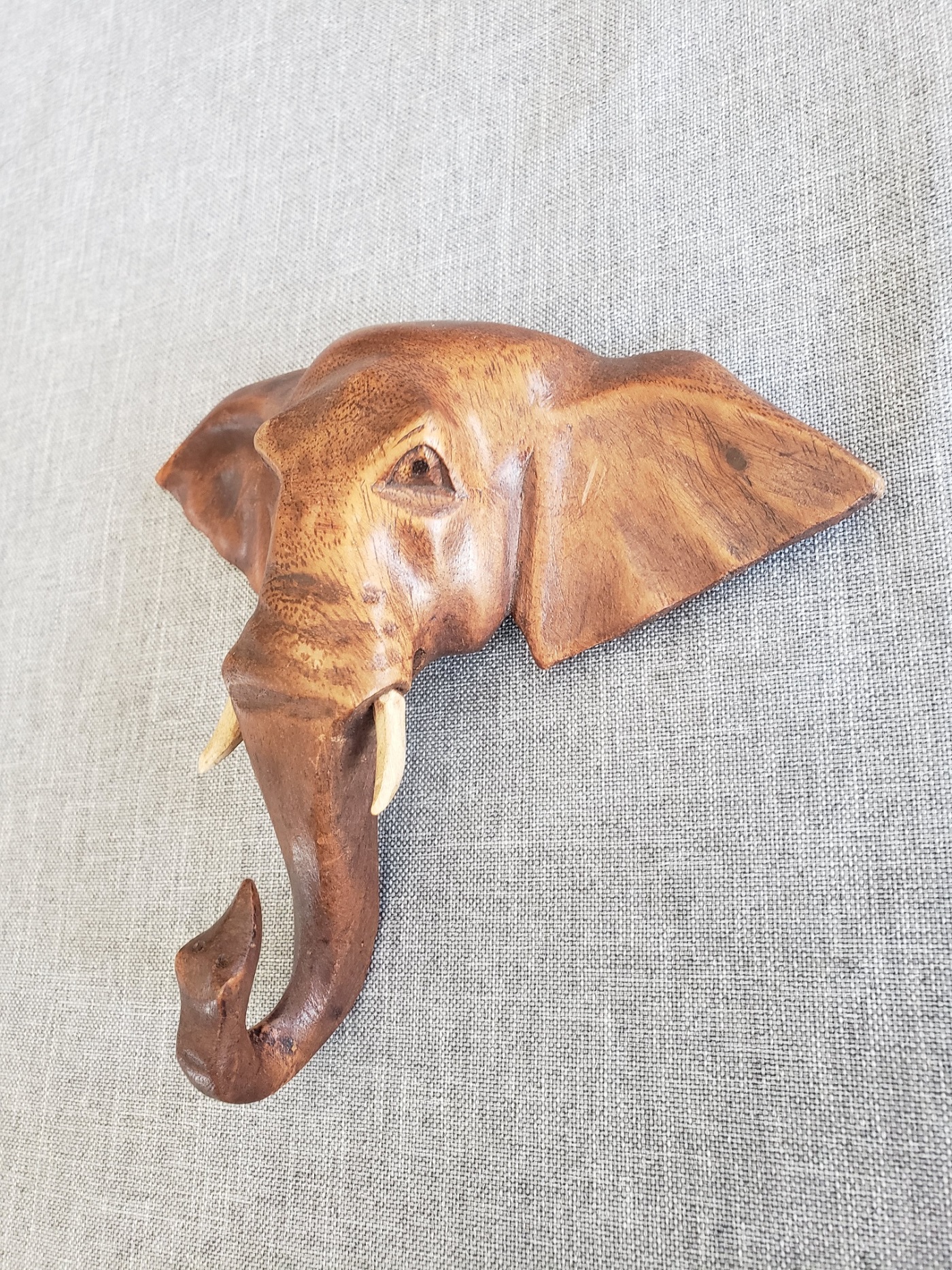 Hand Carved Wooden Elephant Head Vintage Wall Hanging Small | Property Room