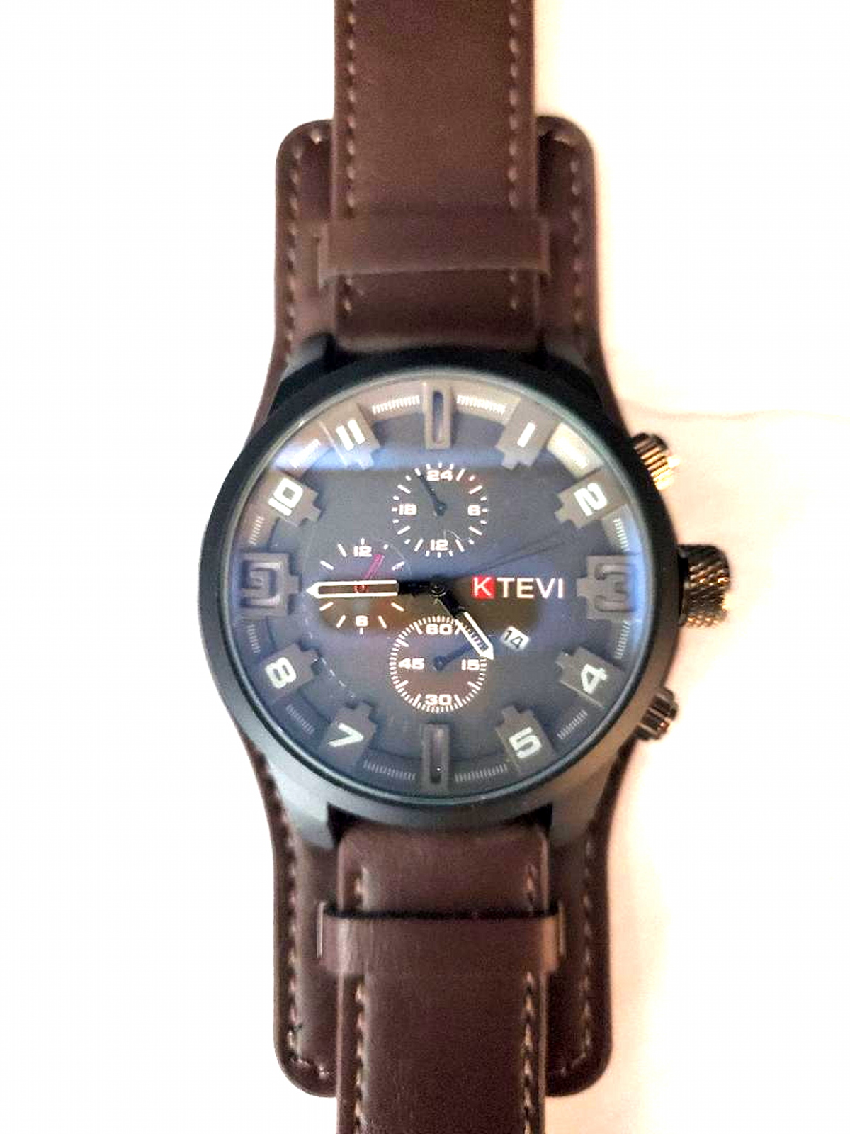 New Ktevi Mens Sports Watch Leather Brown Strap | Property Room