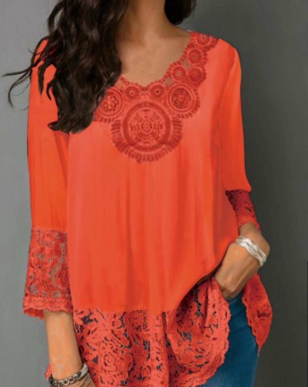 LACE PANEL THREE QUARTER SLEEVES TUNIC-XL | Property Room