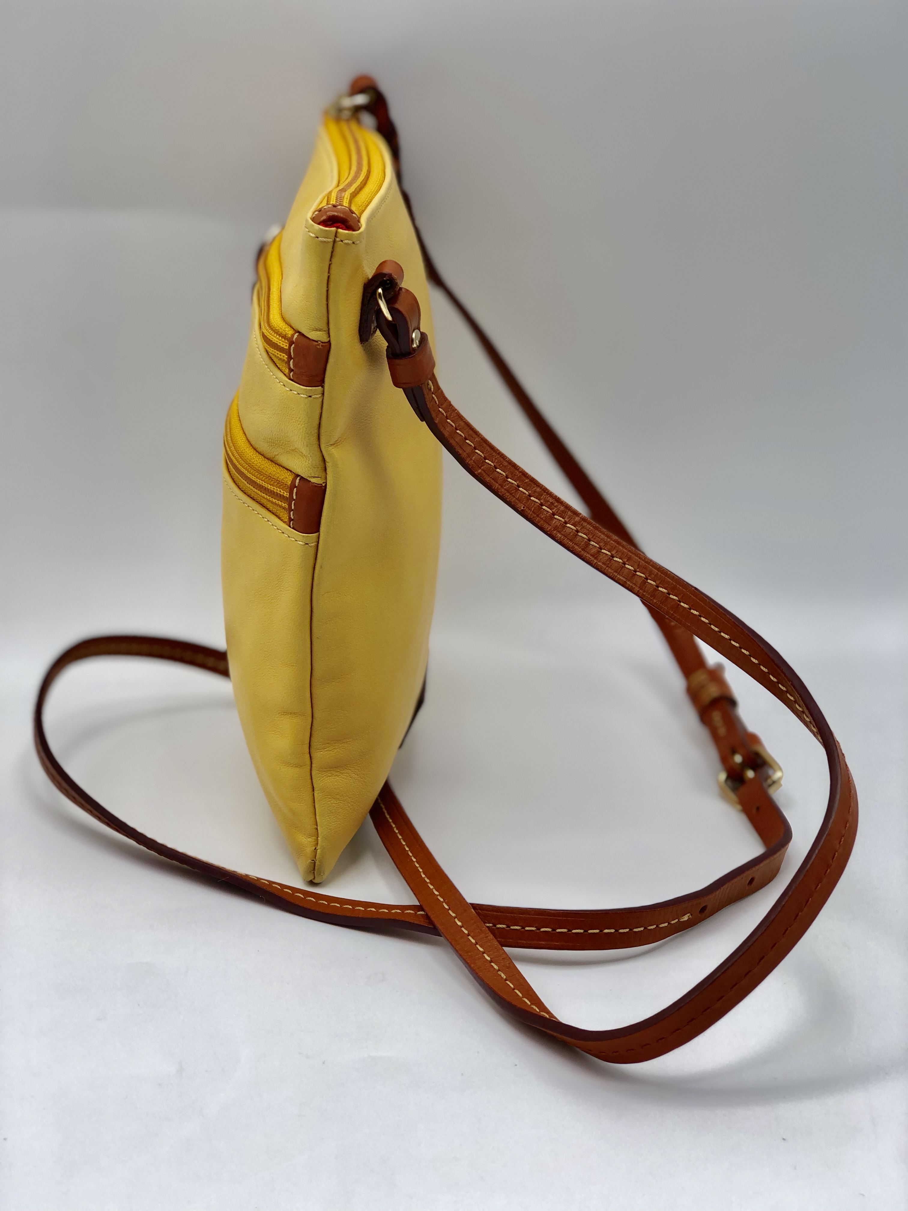 Dooney & Bourke Leather Triple Zip Mustard Color Crossbody Handbag ...