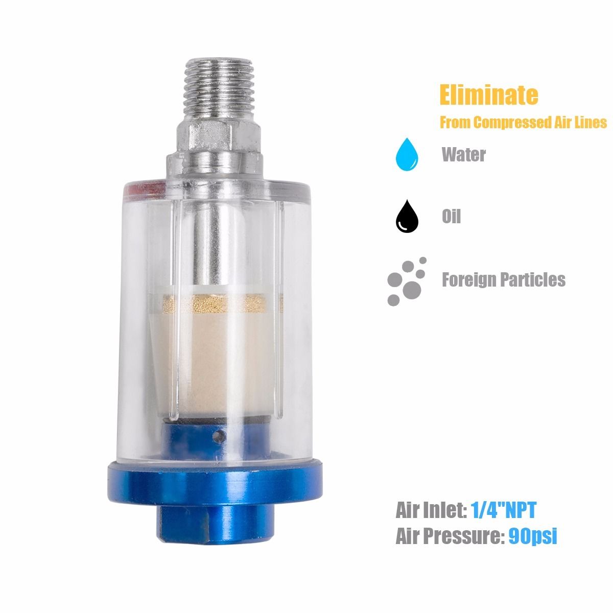 Oil Water Separator Trap Filter Pneumatic compressor Air Tools Paint ...